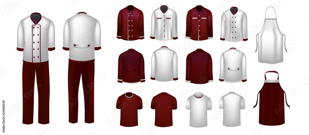 Culinary uniform set for restaurant or cafe with white and red wine ...
