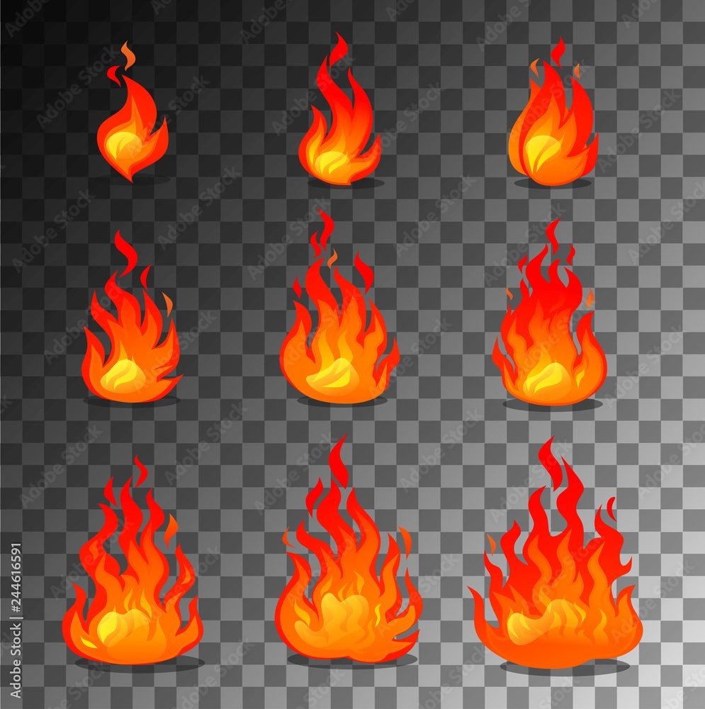 Cartoon fire animation design. Vector fireplace illustration for ...