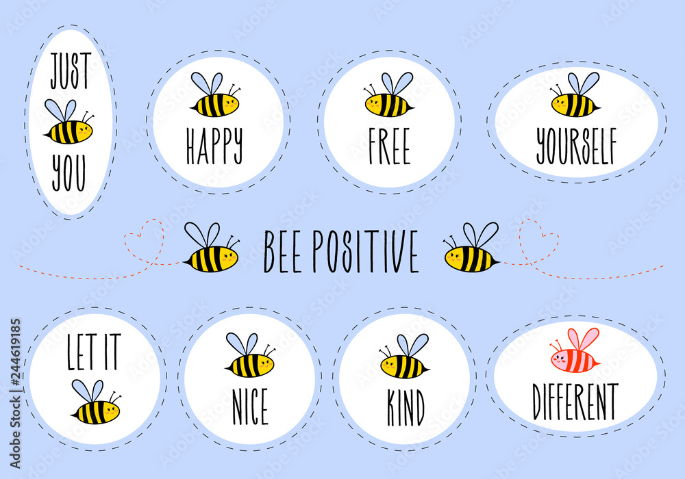 Motivational quotes with bee, vector sticker set Stock Vector | Adobe Stock