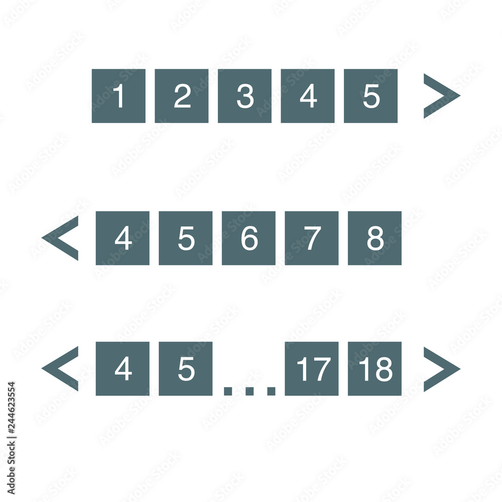 Pagination bar set with arrows. Electronic pages for web site numbering ...