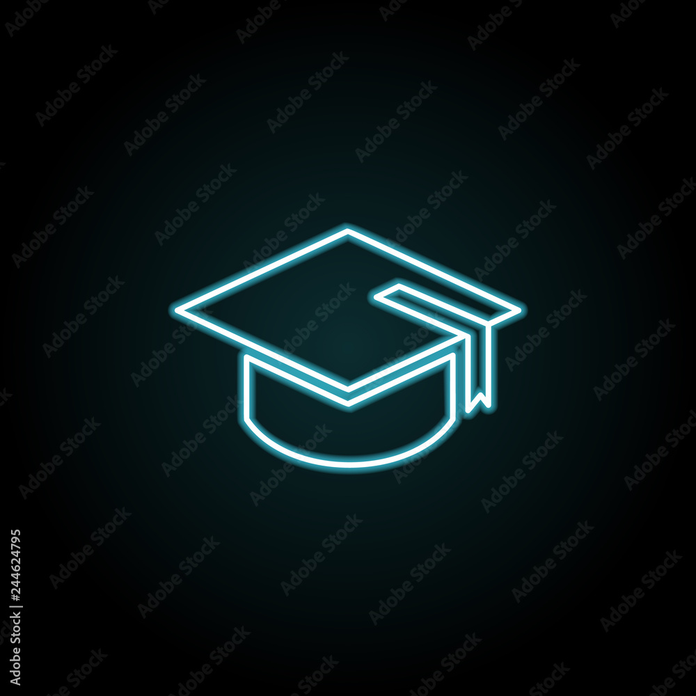 square academic cap icon in neon style. Simple thin line, outline ...