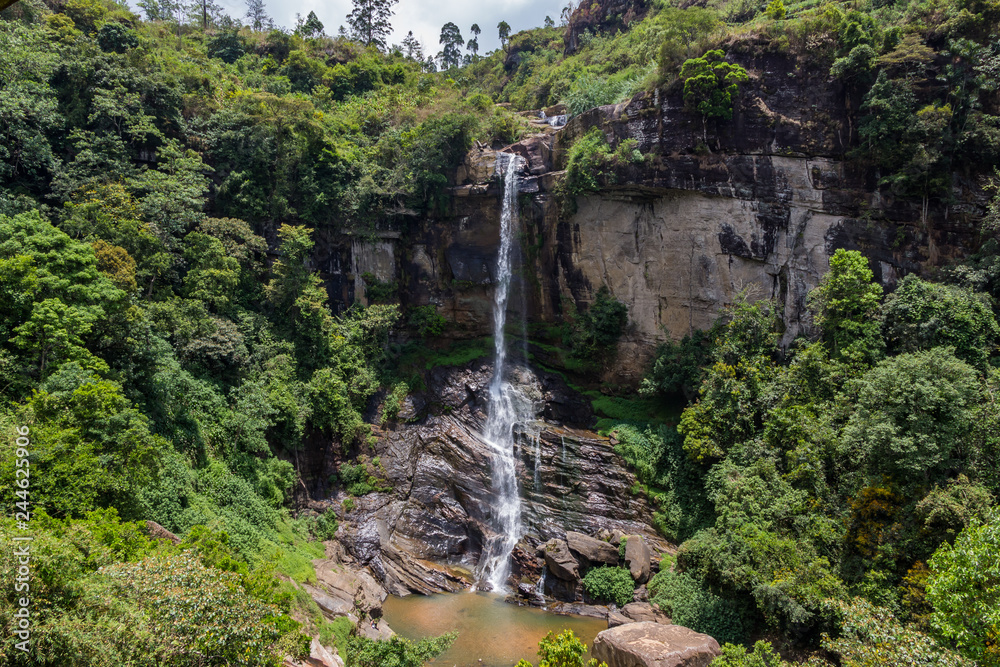 Beautiful Ramboda fall in Sri Lanka. Waterfalls in the lush, green ...
