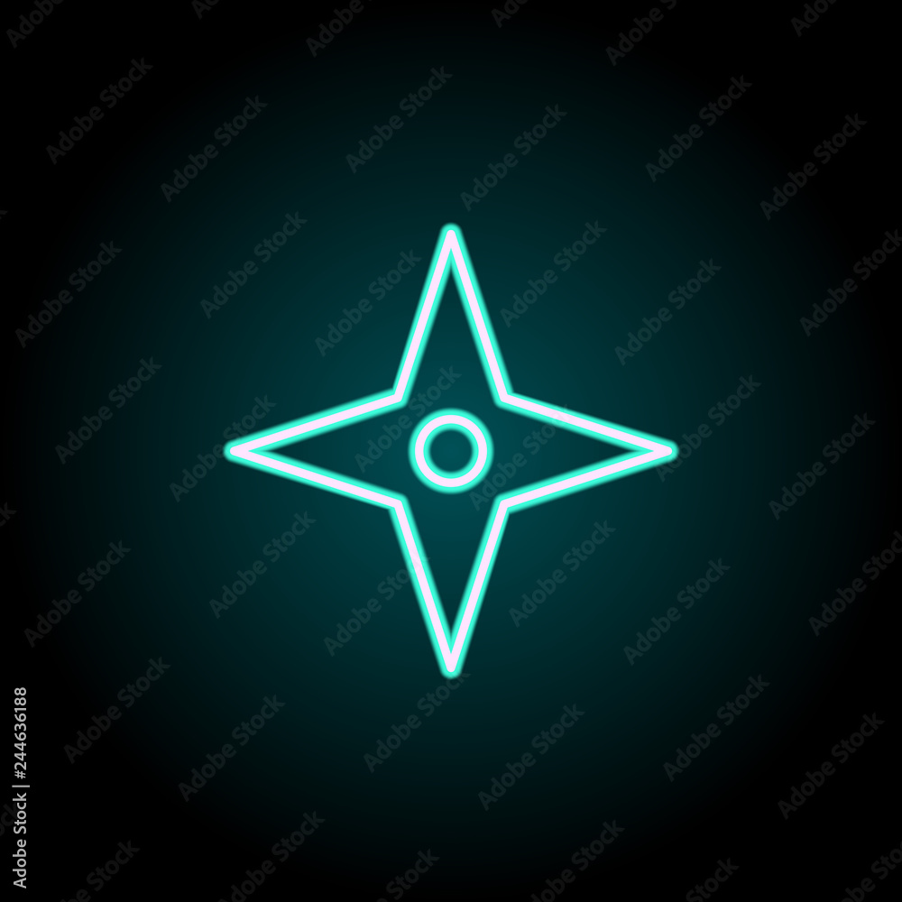 Four-pointed star icon. Elements of Navigation in neon style icons ...