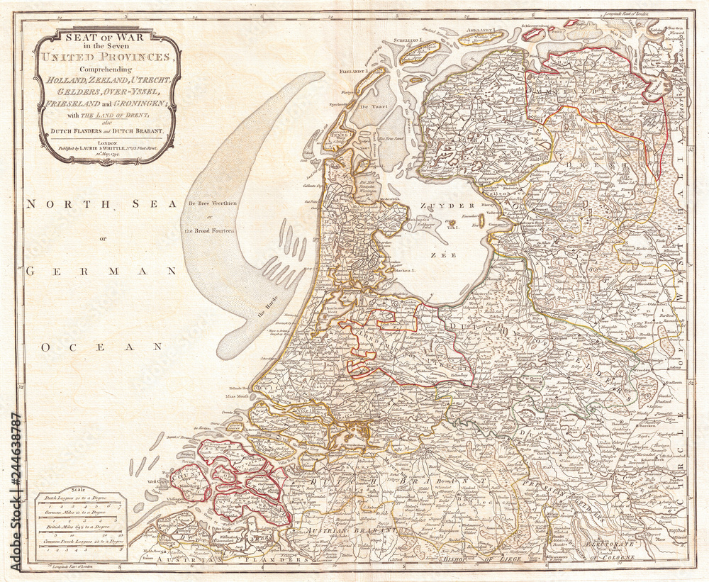 1794, Laurie and Whittle Map of Holland or The Netherlands, 1794 - 1812 Stock Illustration ...