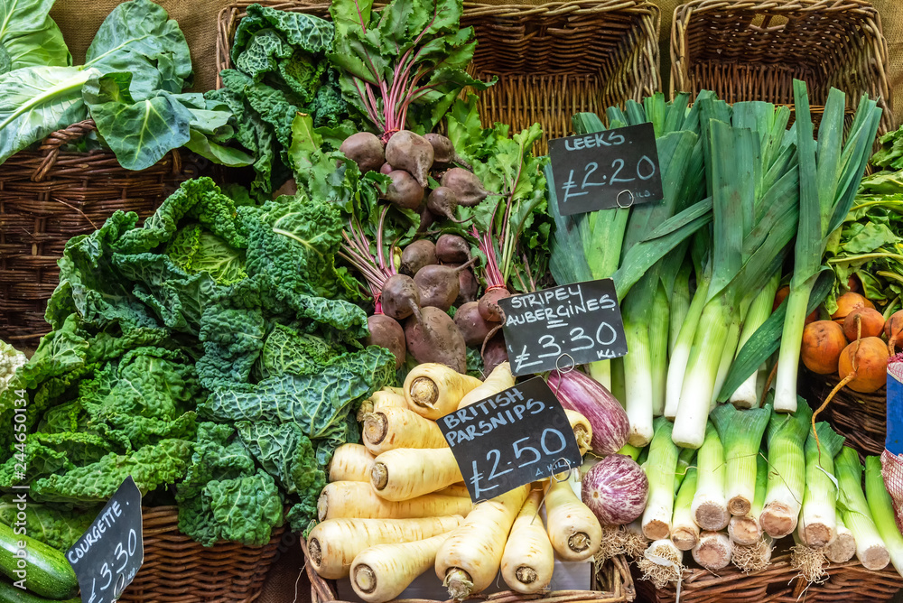 British parsnips, leek, savoy cabbage and other vegetables for sale at ...
