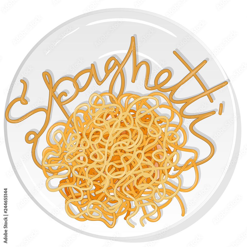 Pasta. Spaghetti on plate vector illustration set isolated. White ...