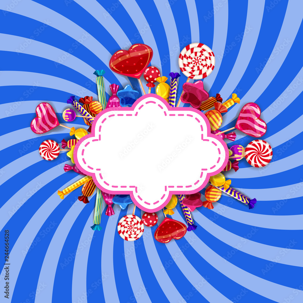 Vettoriale Stock Candy shop frame template background with set of ...