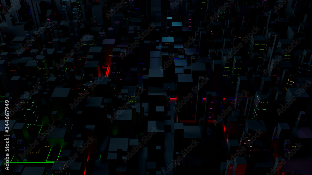 3d render abstract technology background with geometry buildings and ...