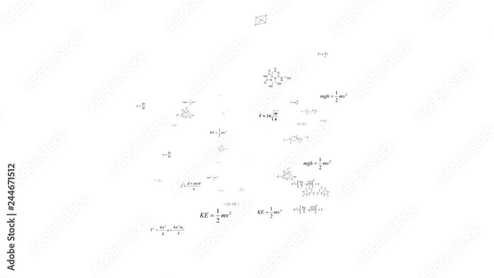 Formulas appear on a white background.Math equations. Flight through ...