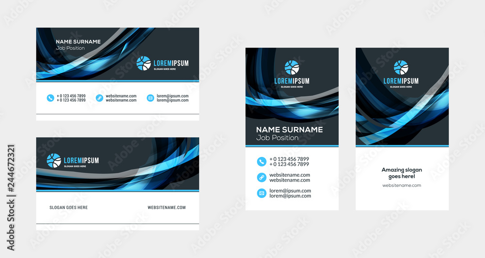 Double-sided creative business card template. Portrait and landscape ...