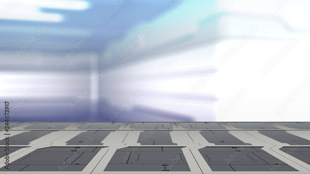 3d illustration of sci fi lab table with Blur sci-fi Background 3d ...