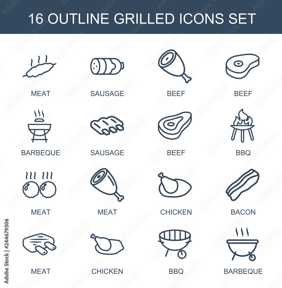 16 grilled icons Stock Vector | Adobe Stock