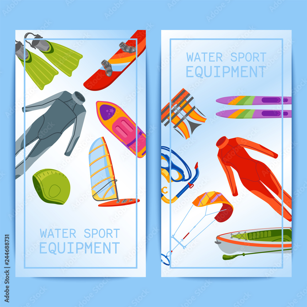 Summer water beach sea sports banners activities vector illustration ...