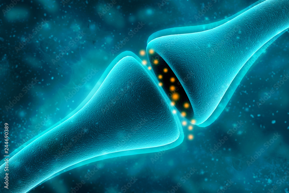 Synapse and Neuron cells sending electrical chemical signals. 3d rendering Stock Illustration ...