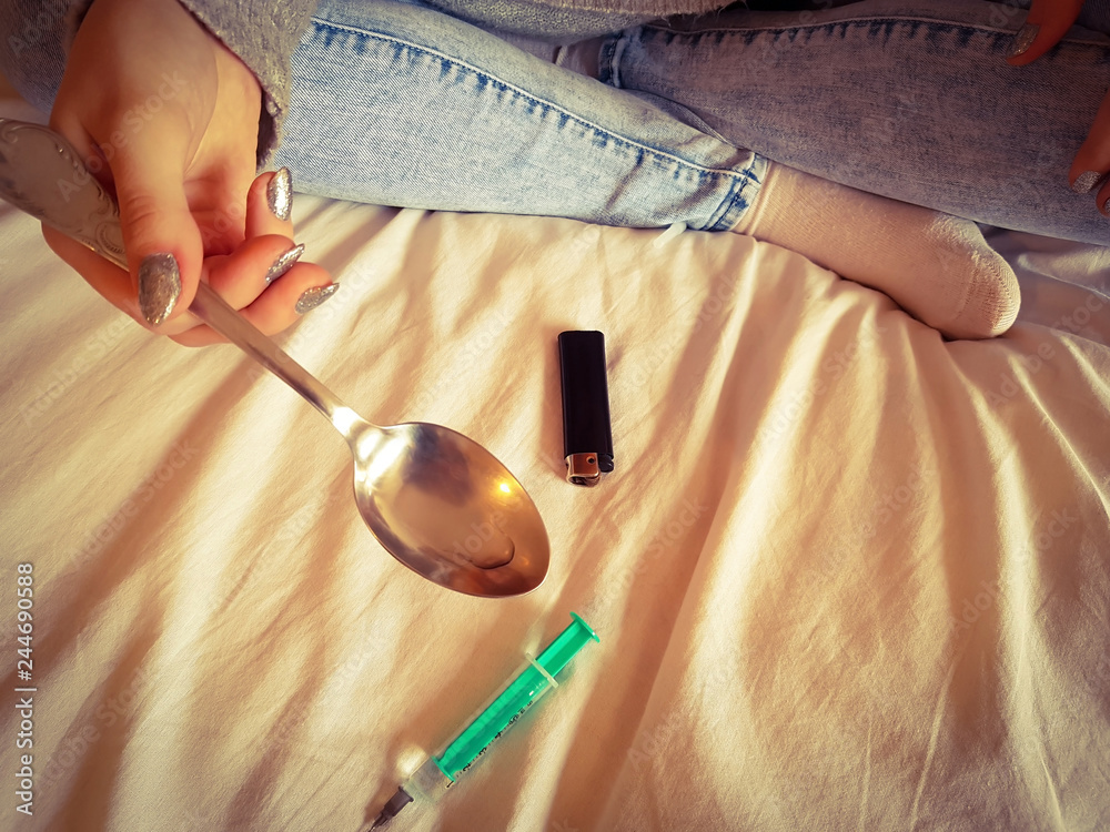 Girl drugs addicted boiling drug. Drugs concept. Disease concept. Drug ...
