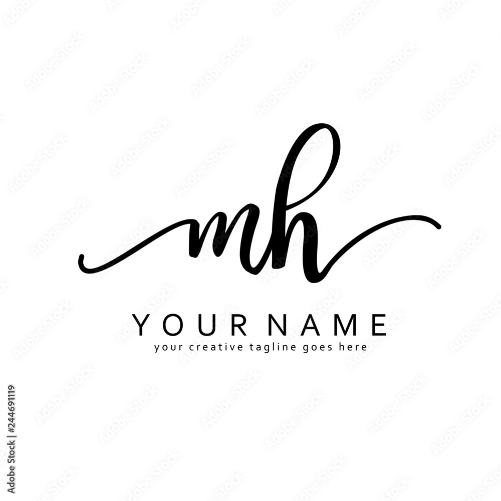 M H Handwriting initial logo template vector Stock Vector | Adobe Stock