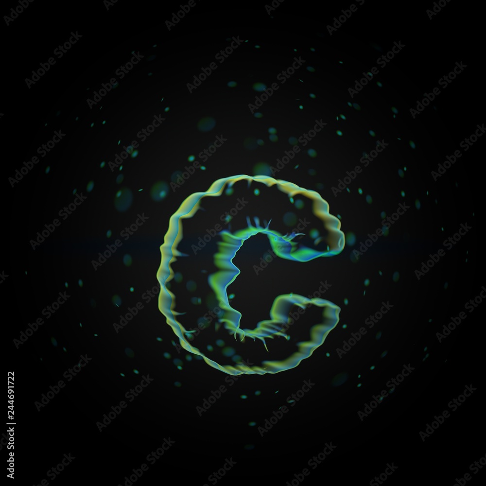 Microscopic letter C lowercase. 3D rendered nano font with tiny ...