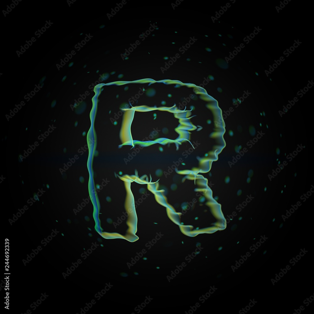 Microscopic letter R uppercase. 3D rendered nano font with tiny ...