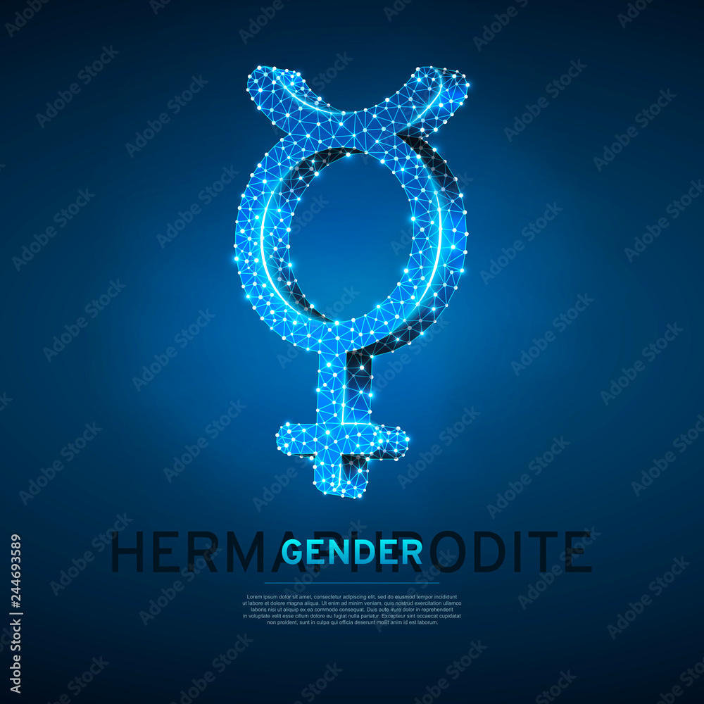 Vettoriale Stock Hermaphrodite, mercury gender symbol. Wireframe ...