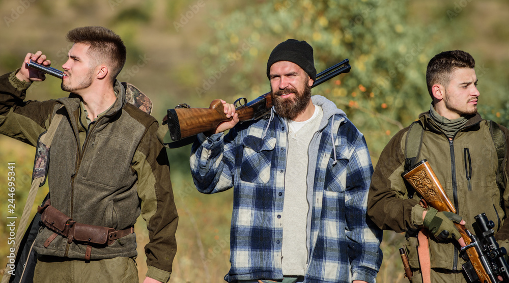 Poacher partner in crime. Poaching concept. Activity for brutal men ...