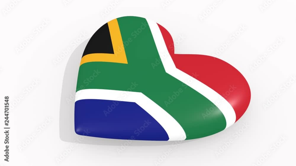Heart in colors and symbols of South Africa on white background, loop ...