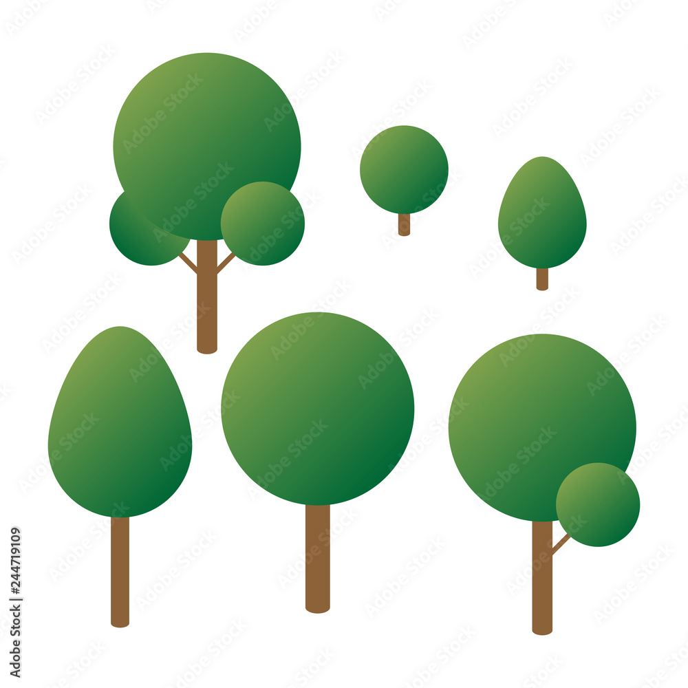 Set isometric trees forest 3d white background.Vector illustration ... Set isometric trees forest 3d white background.Vector illustration ...