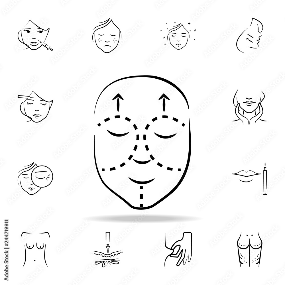 facelift icon. Detailed set of anti-aging procedure icons. Premium ...