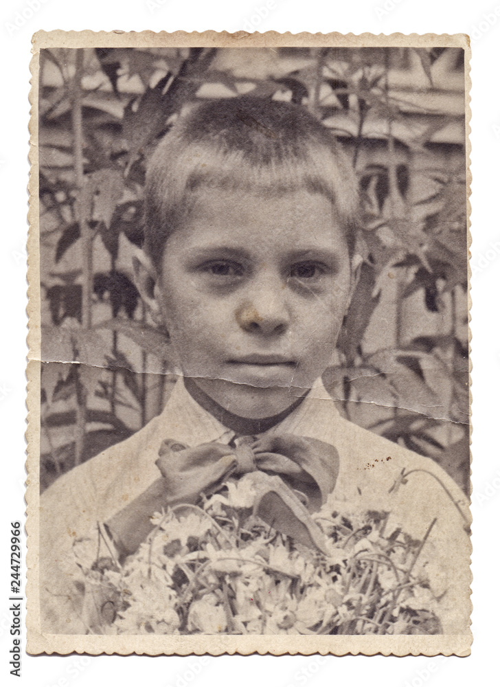 Vintage portrait photo of little boy isolated Stock Photo | Adobe Stock