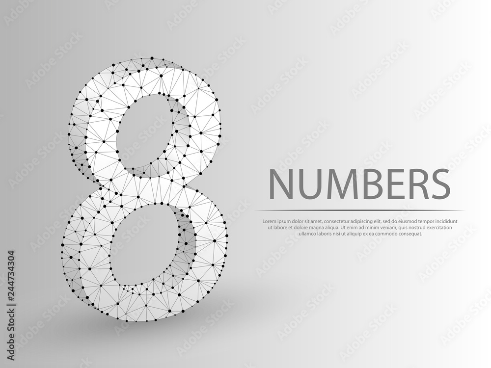 number eight low poly abstract illustration consisting of points, lines ...
