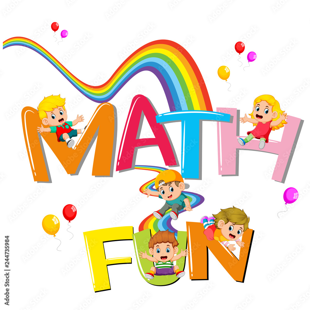 Font design for word math is fun with kids sliding on the rainbow Stock ...