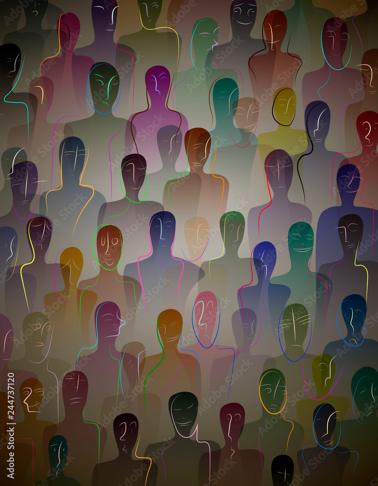 many people, crowd concept, color of inner world of each person, Stock ...