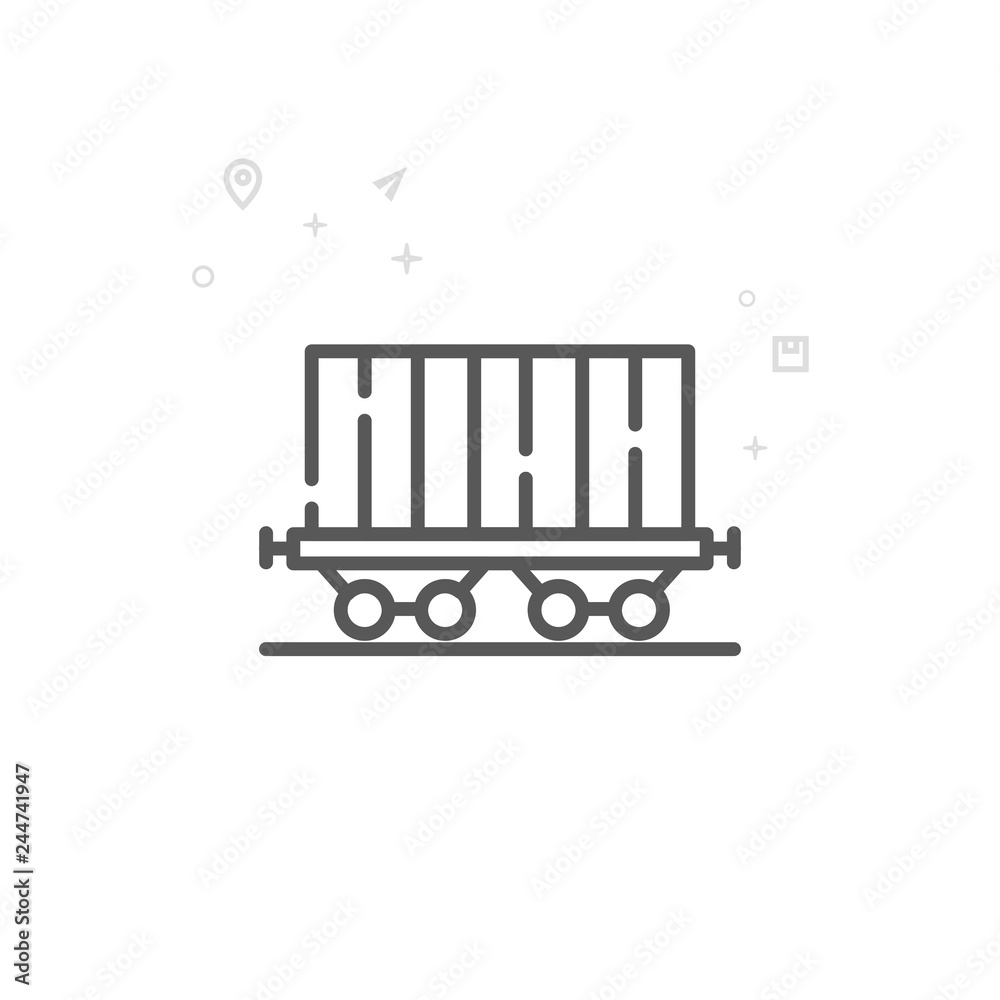 Railway Car, Container Vector Line Icon. Well Car, Rail Freight Symbol ...