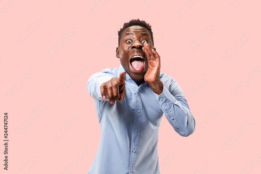 Do not miss. Young casual man shouting. Shout. Crying emotional man ...