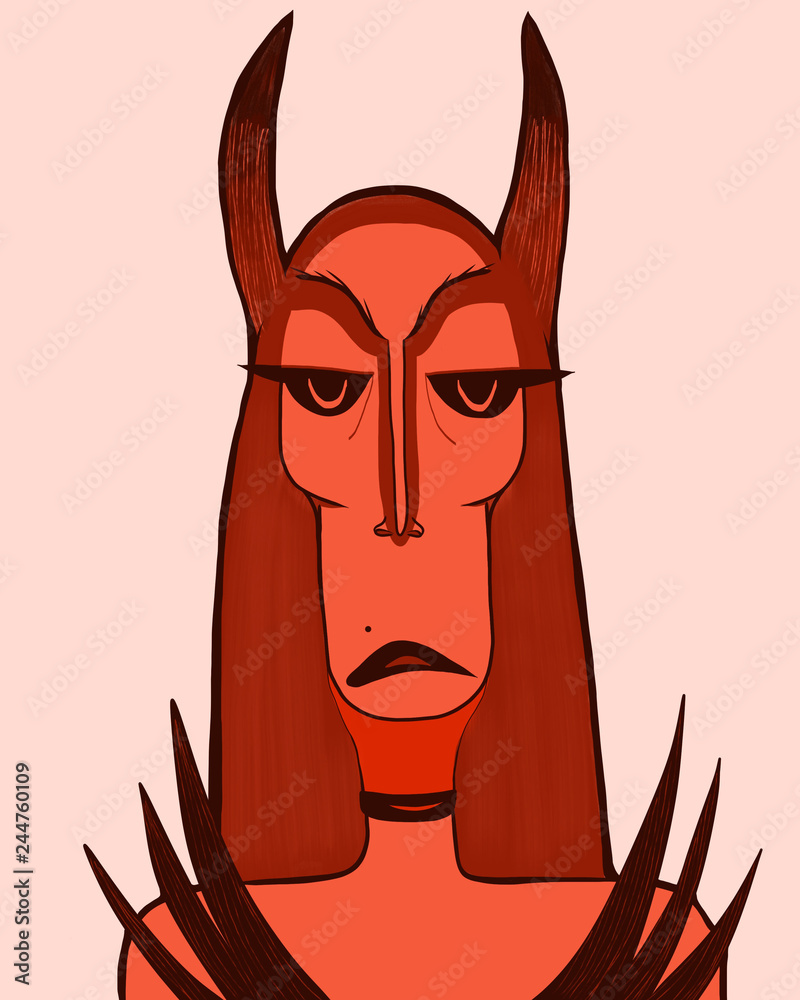 Fantasy portrait of red devil woman. Serious and wicked character ...