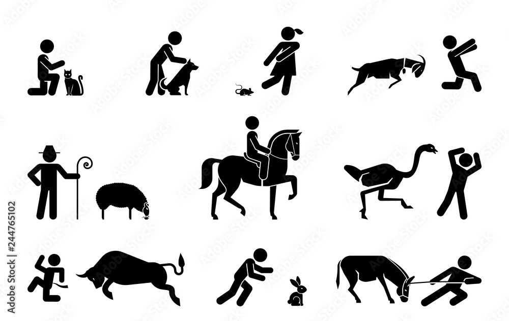 Set of pictograms representing relationship between domestic animals ...