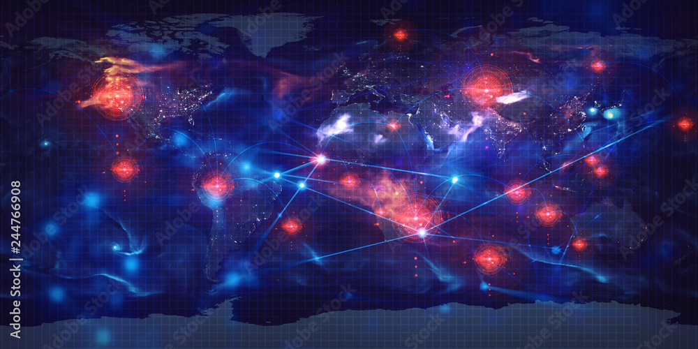 hologram grid system futuristic of world of social network global earth map Elements of this ...