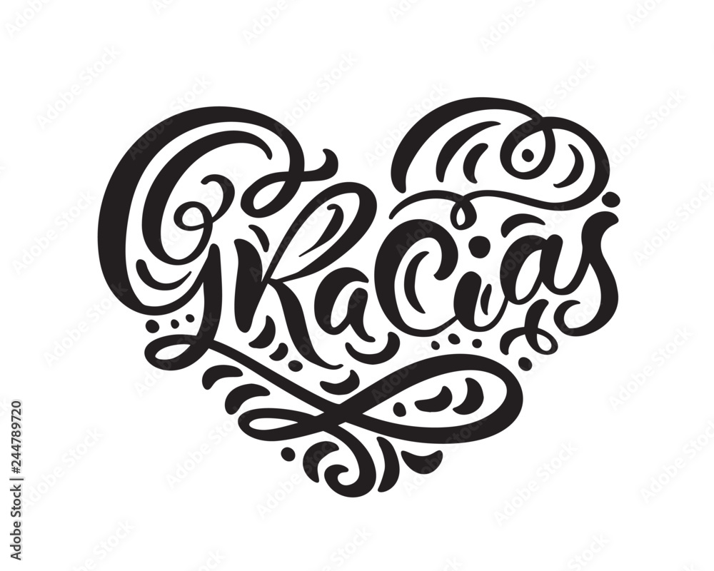 Gracias hand written lettering heart. Modern brush calligraphy. Thank ...