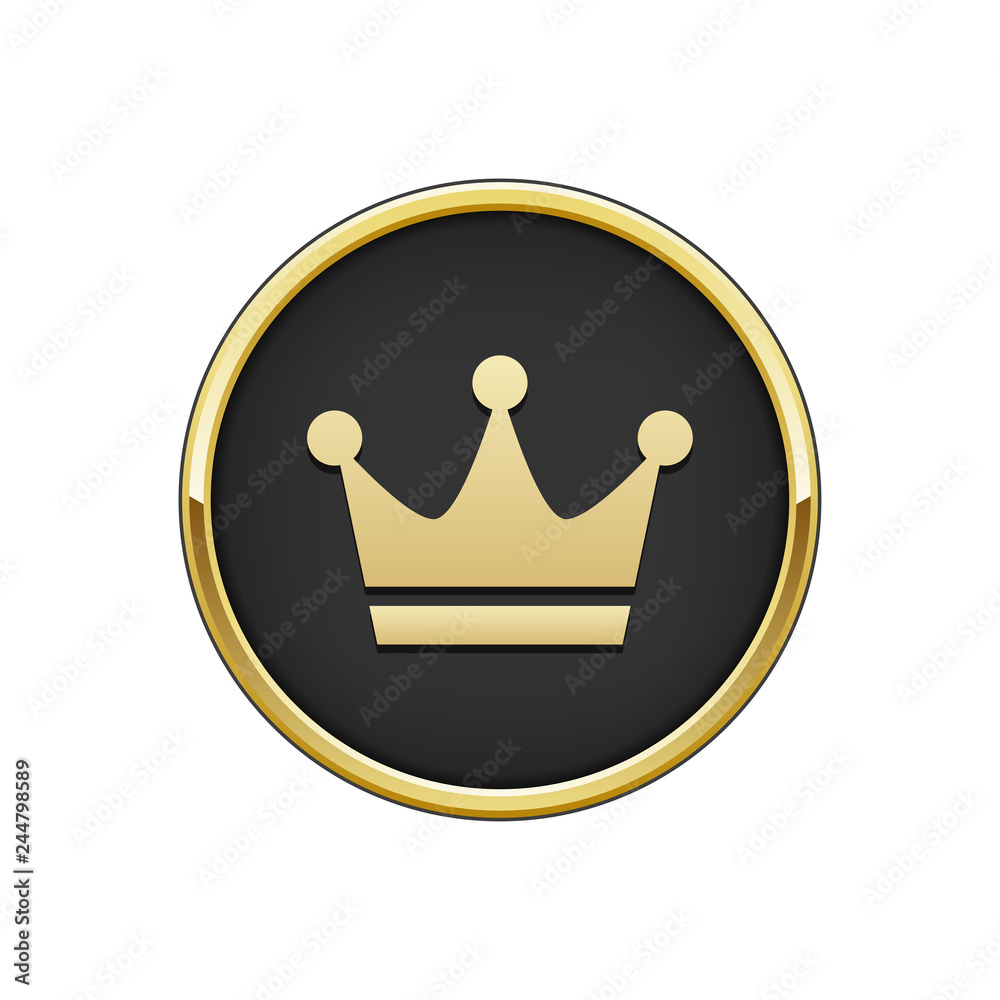 Gold black round badge with crown icon Stock Vector | Adobe Stock