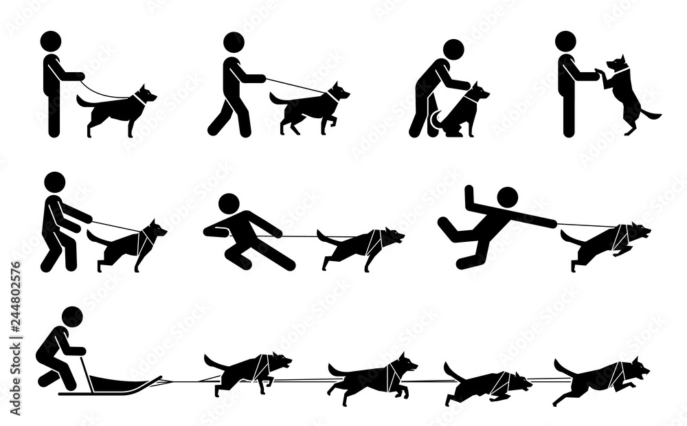 Set of pictograms representing relationship and bond between dogs and ...