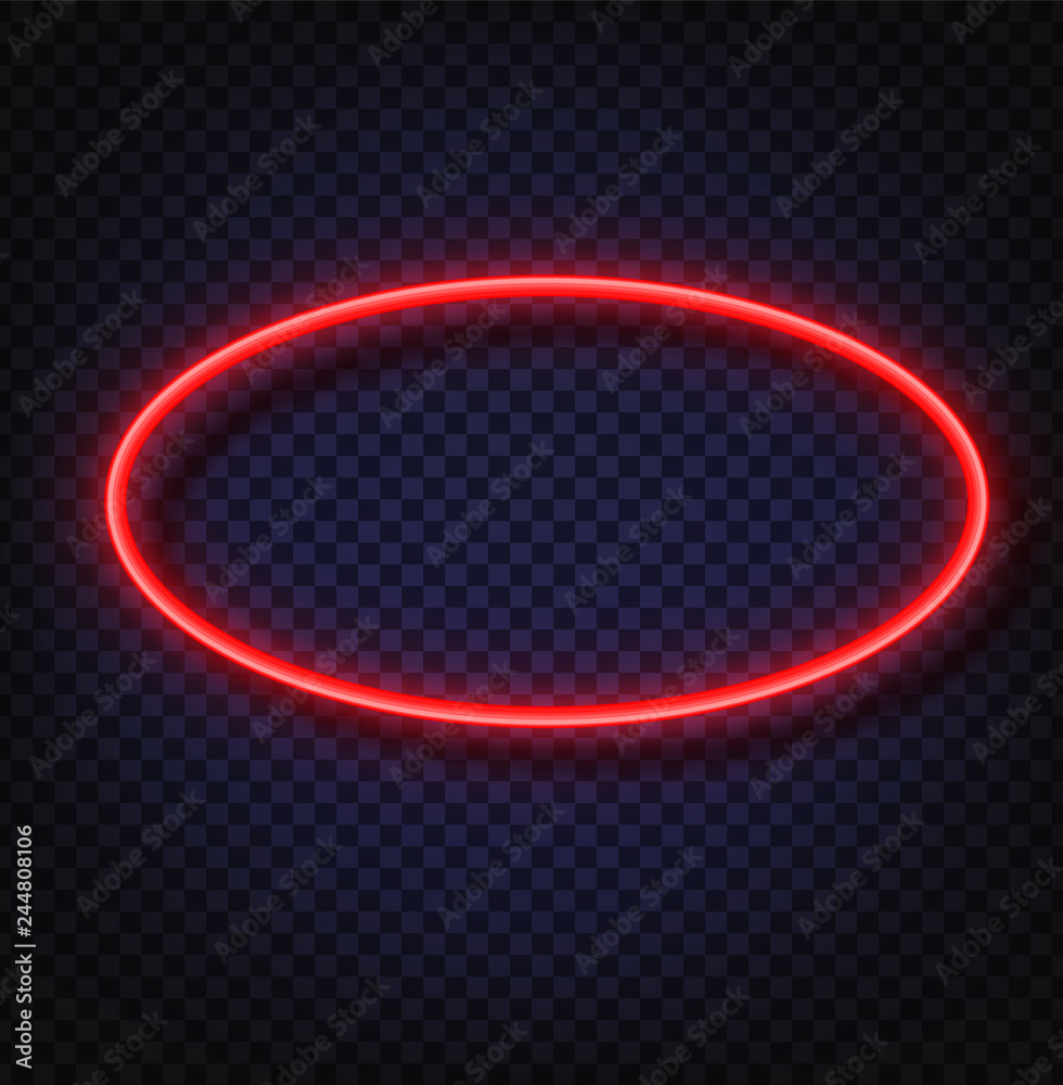 Neon light oval banner. Vector Neon light frame sign. Realistic glowing ...