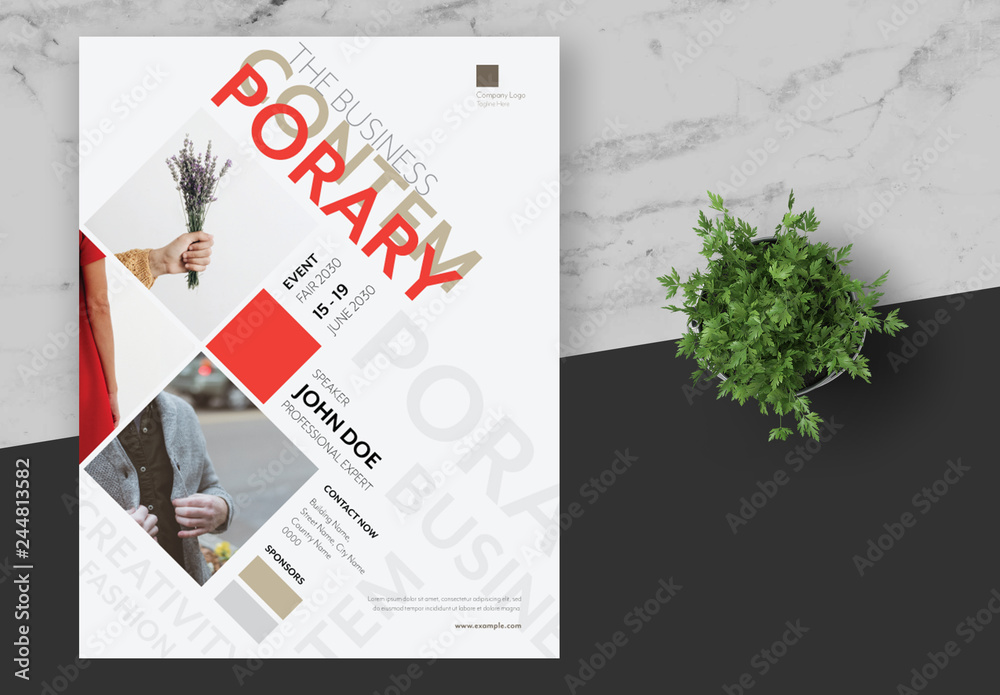 Event Flyer Layout with Red Accents Stock Template | Adobe Stock