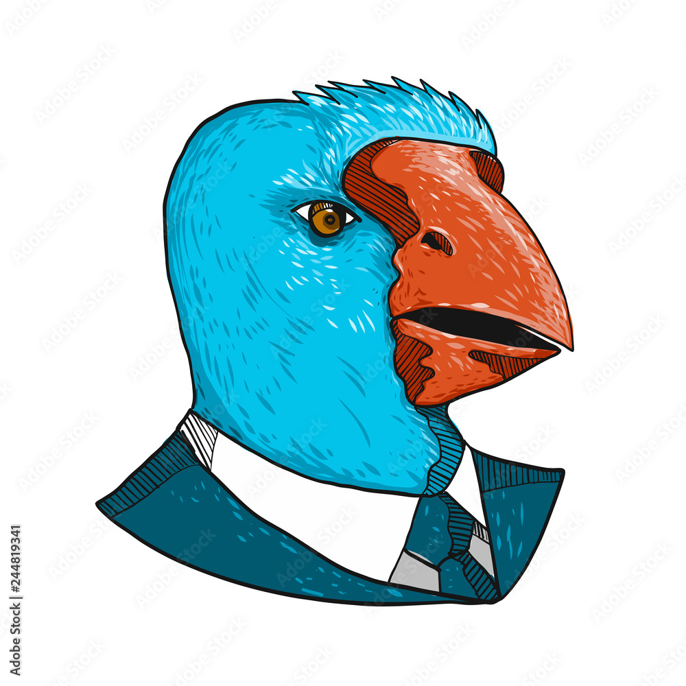 Drawing sketch style illustration of head of a takahe, the South Island ...