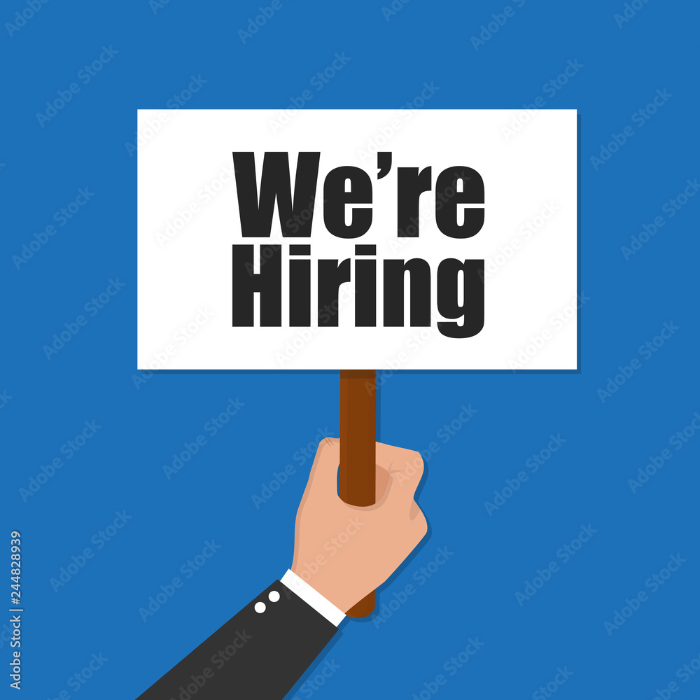 Hand holding signboard - We Are Hiring Stock Vector | Adobe Stock