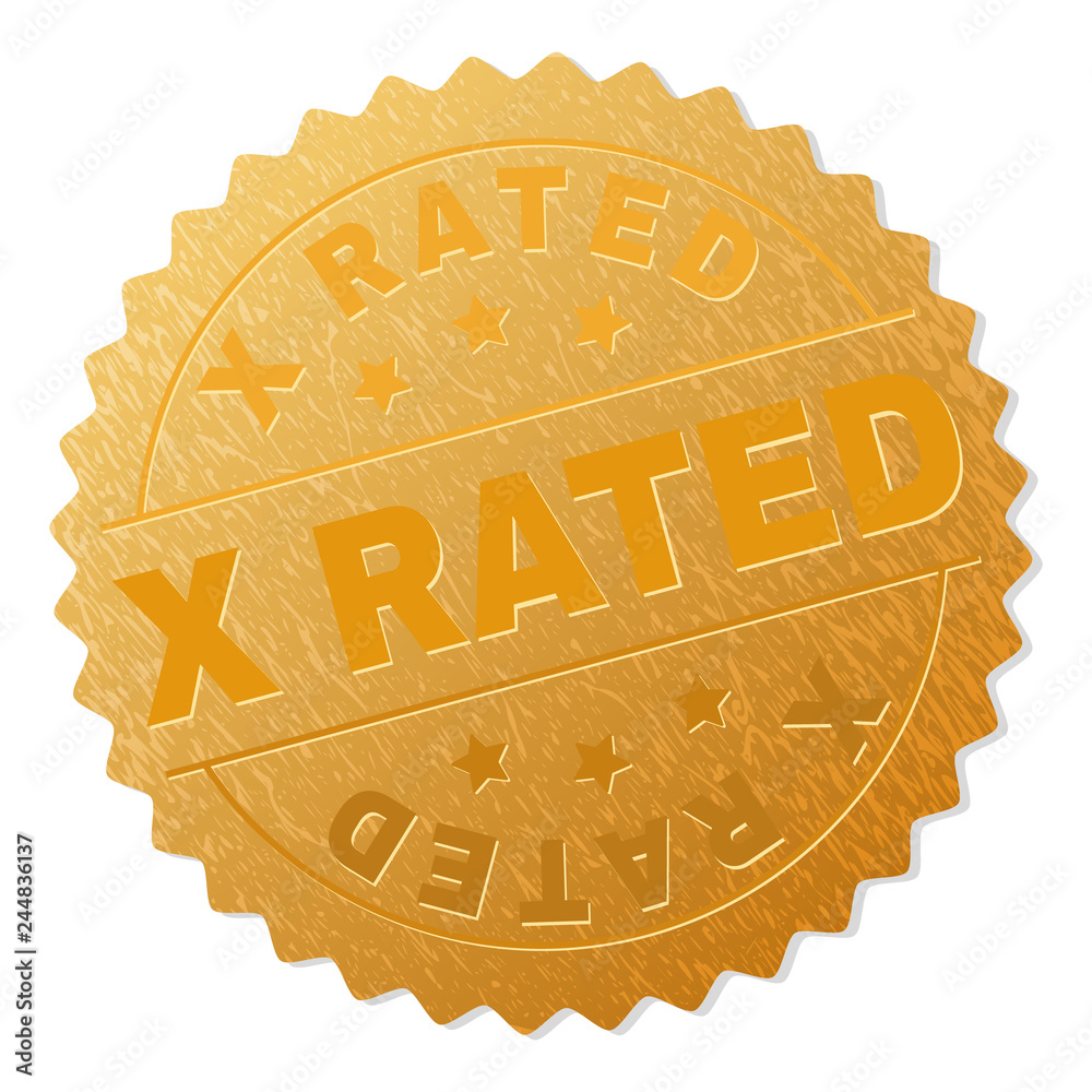 X RATED gold stamp reward. Vector golden award with X RATED text. Text ...