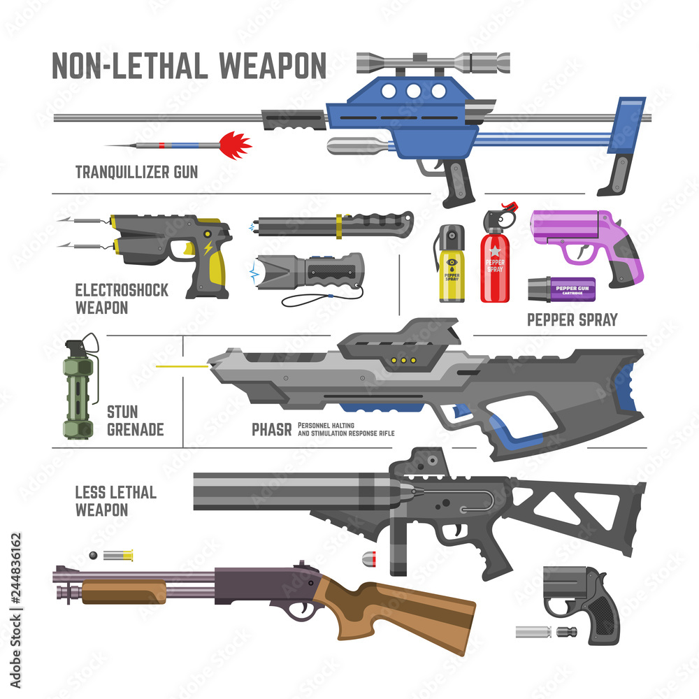 Gun Vector Military Non Lethal Weapon Or Army Handgun And Electroshok