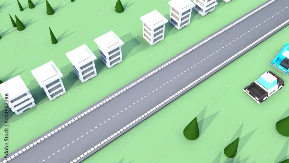 3D animation of a police car chase after a bank robbery gone wrong ...