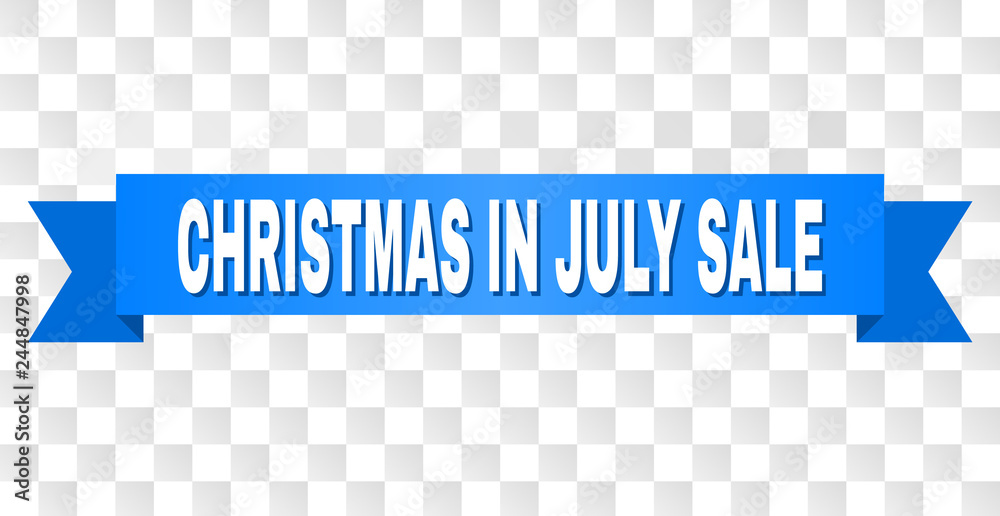 CHRISTMAS IN JULY SALE text on a ribbon. Designed with white title and ...