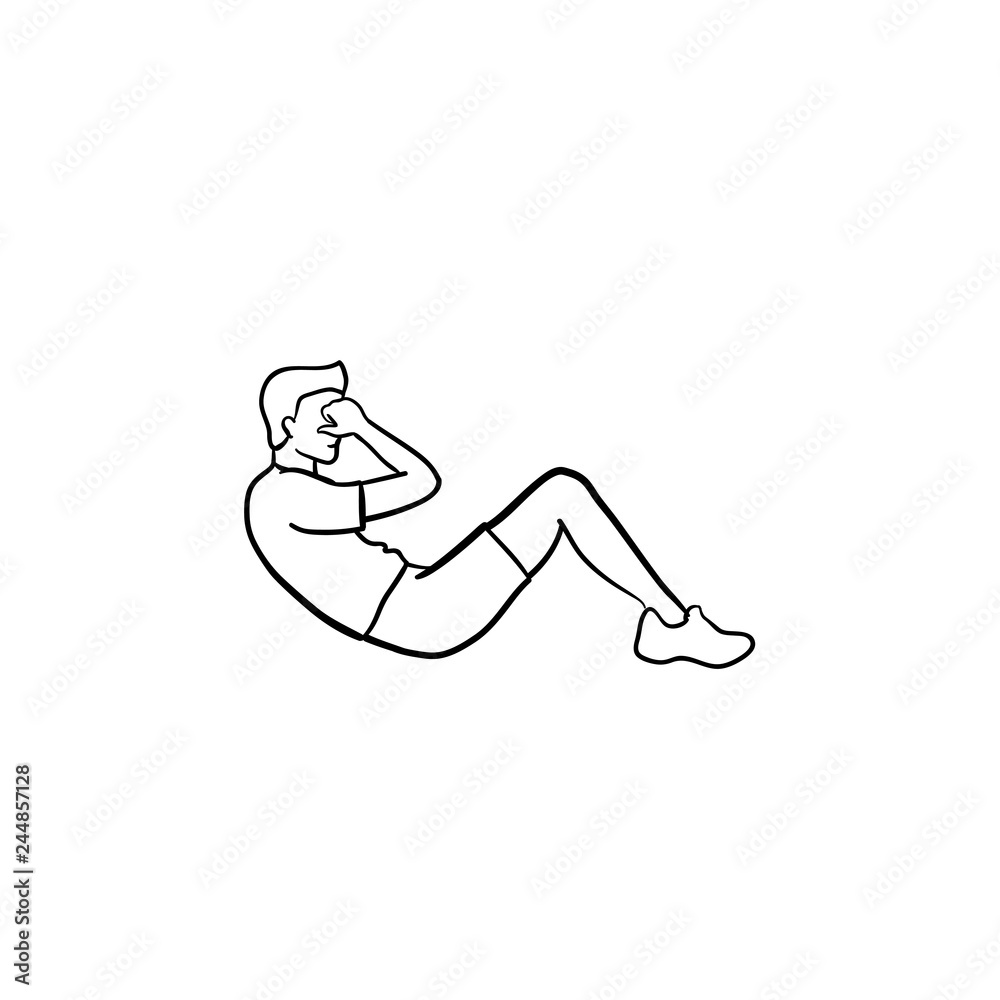 Man doing crunches sport exercises hand drawn outline doodle icon Stock ...
