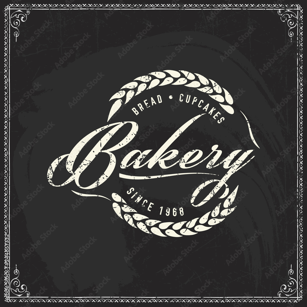 Vector bakery logo design elements template on vintage blackboard ...