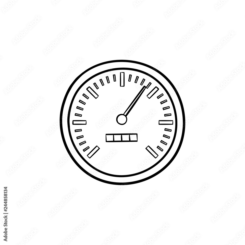 Speedometer hand drawn outline doodle icon. Auto speed meter and ...